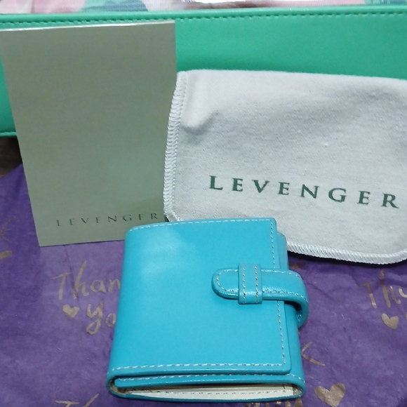 Levenger | Accessories | Levenger Aqua Leather Triple Photo Wallet ...